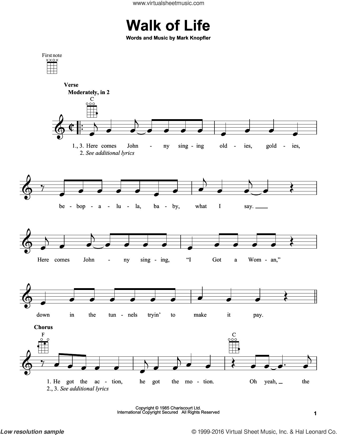Walk Of Life sheet music for ukulele (PDF-interactive)