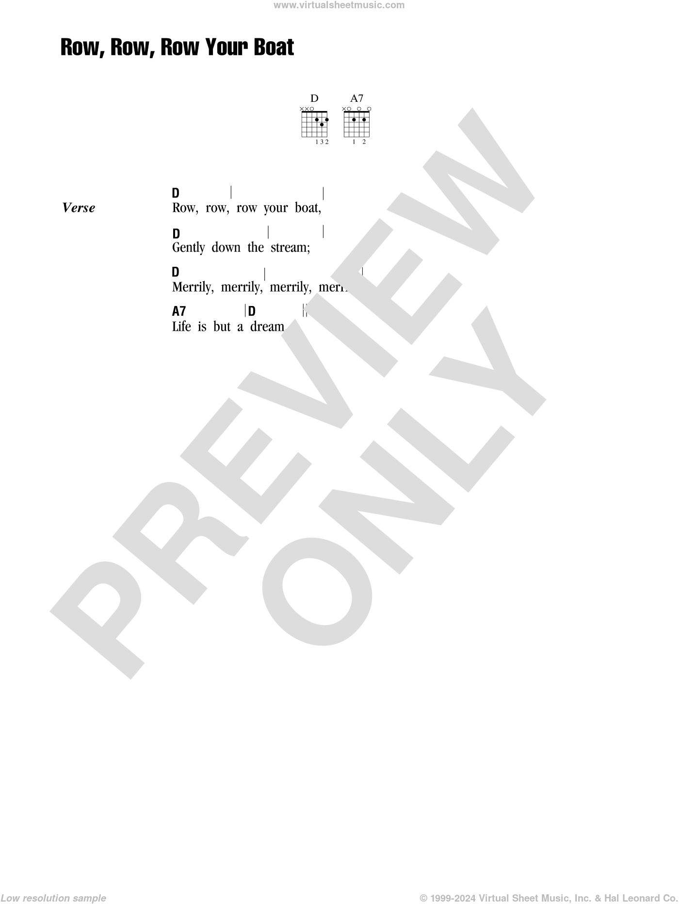 Row, Row, Row Your Boat sheet music for guitar (chords) (PDF)