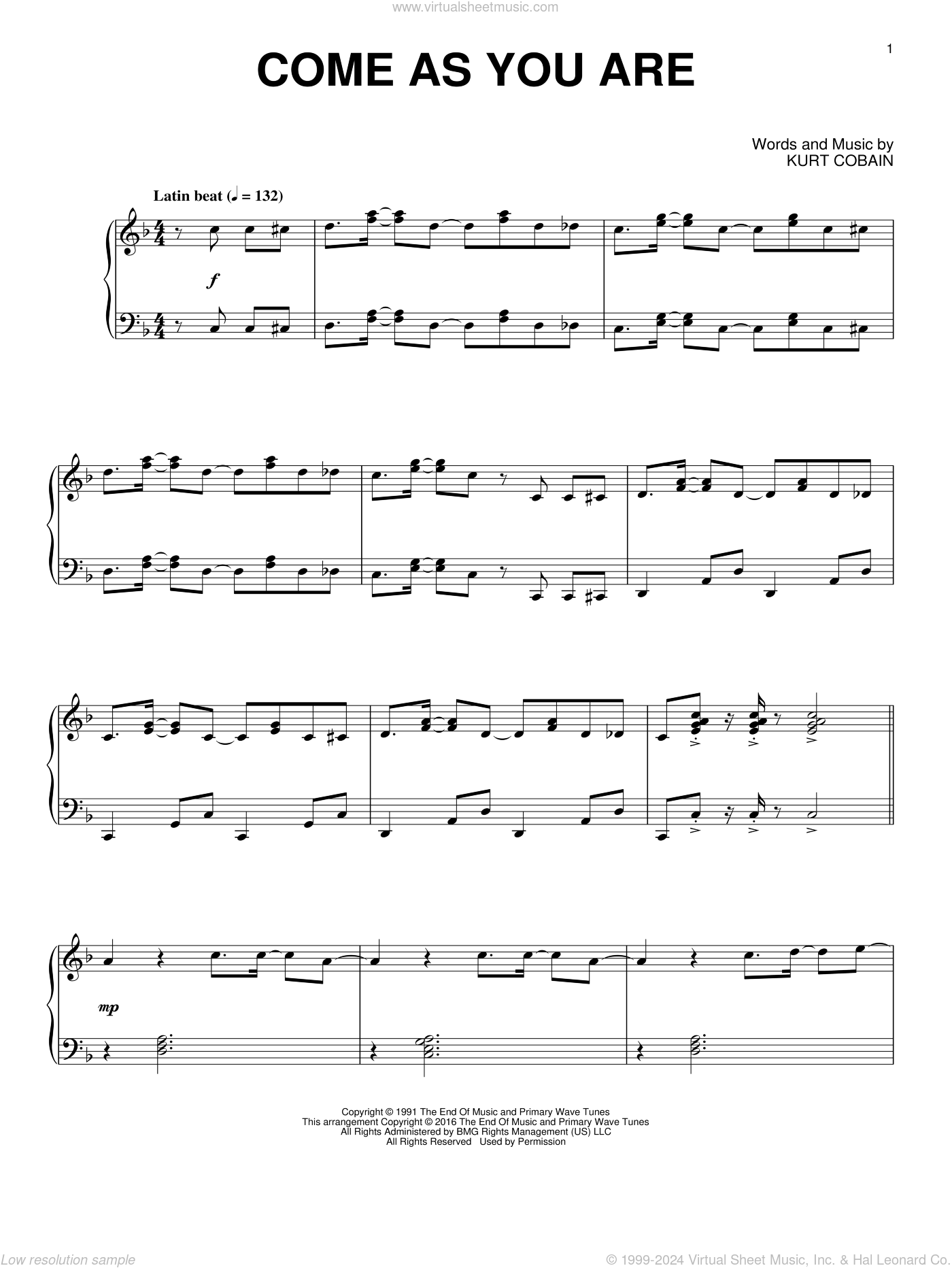 Come As You Are [Jazz version] sheet music for piano solo (PDF)