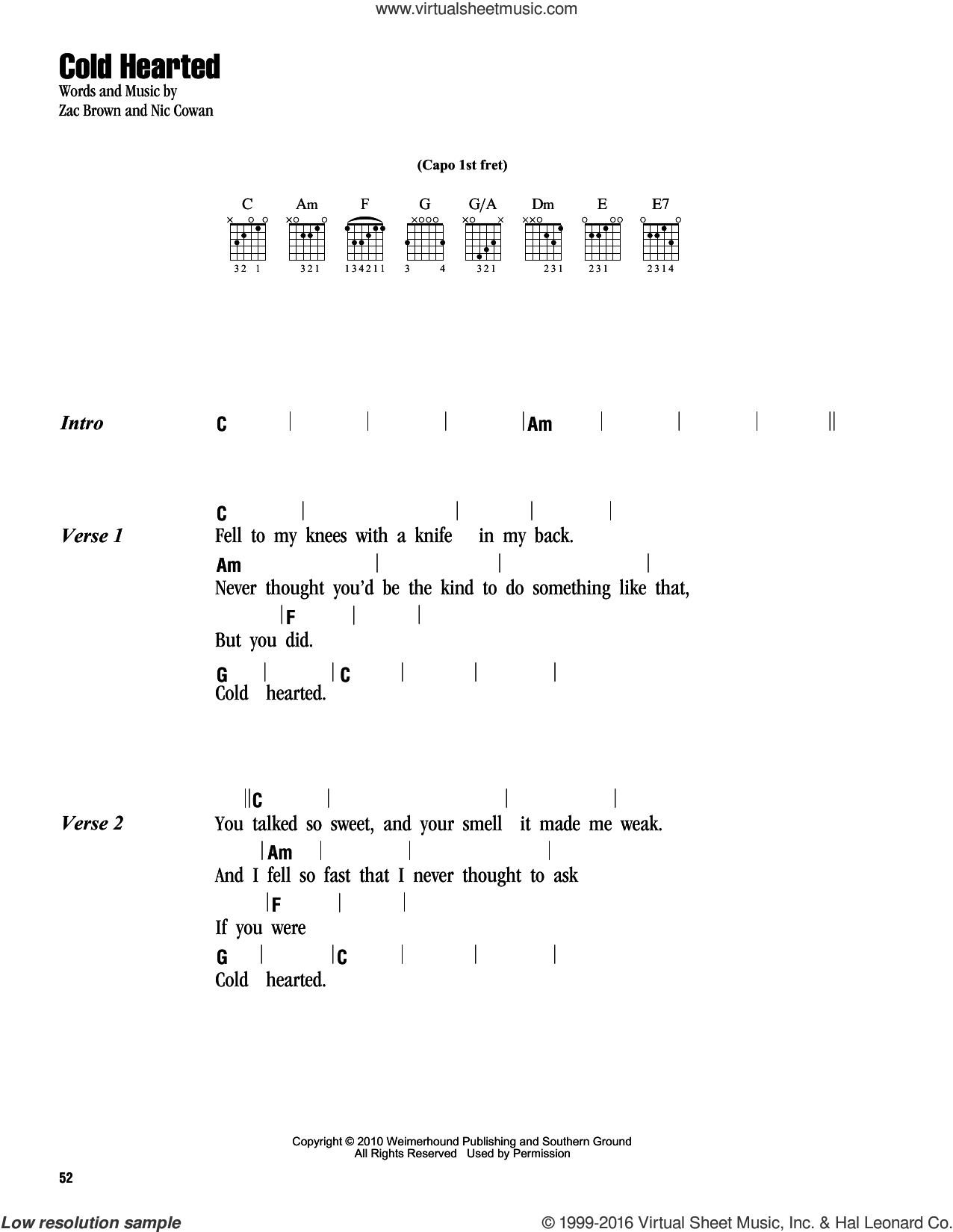Cold Hearted sheet music for guitar (chords) (PDF)