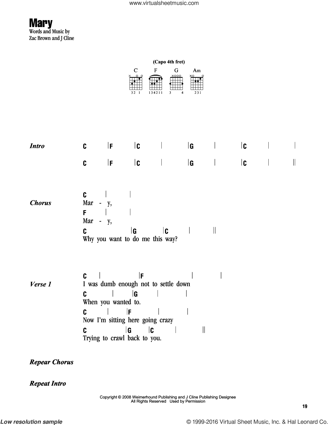 Mary sheet music for guitar (chords) (PDF)