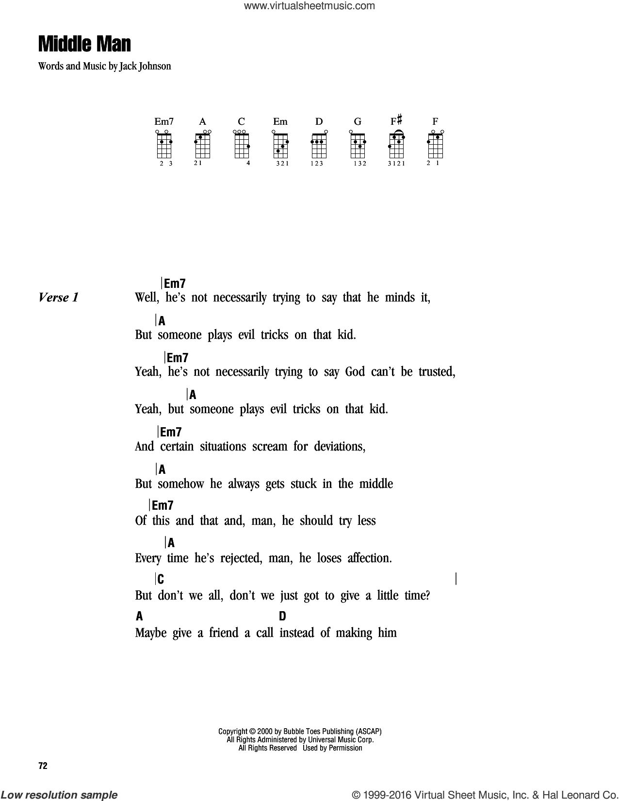 Middle Man sheet music for ukulele (chords) (PDF)