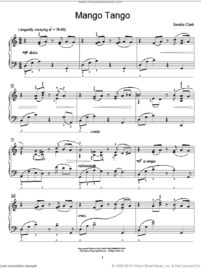 Mango Tango sheet music for piano solo (elementary) (PDF)