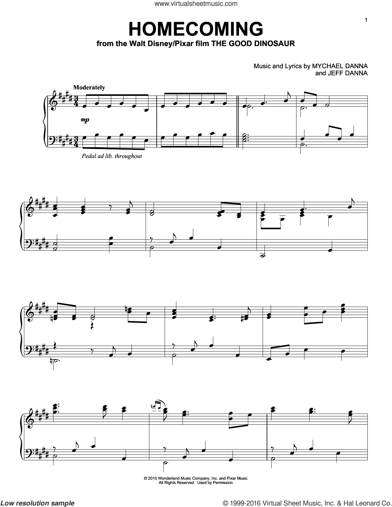 Mychael & Jeff Danna: Homecoming sheet music for piano solo (PDF)