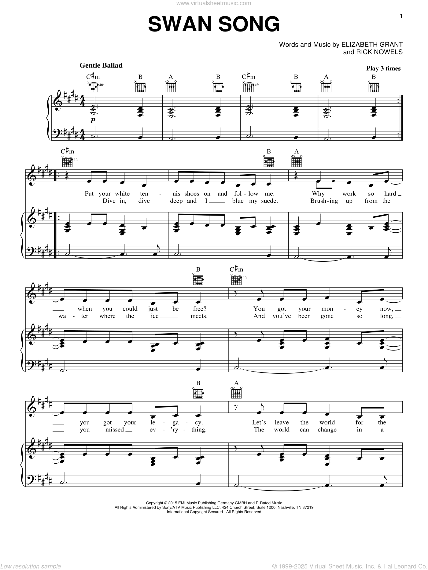 Swan Song sheet music for voice, piano or guitar (PDF)