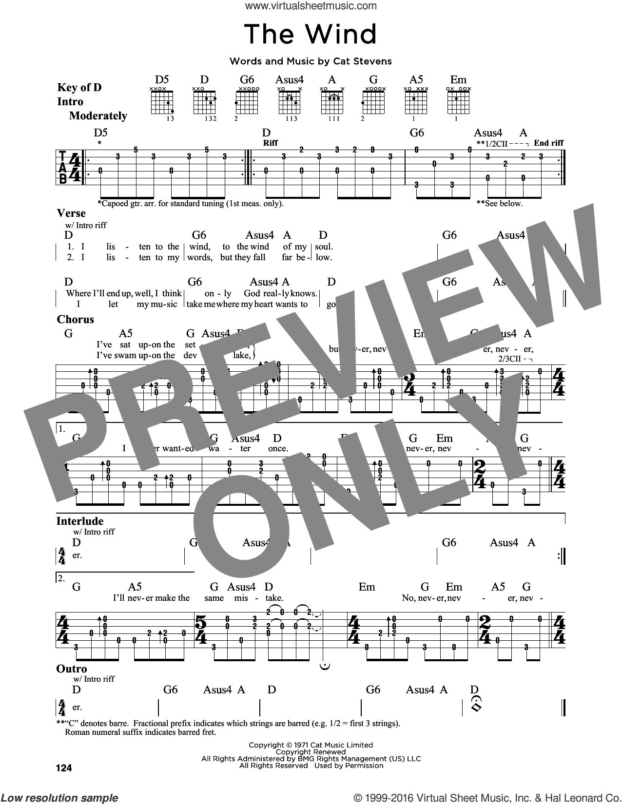 The Wind sheet music for guitar solo (lead sheet) (PDF)