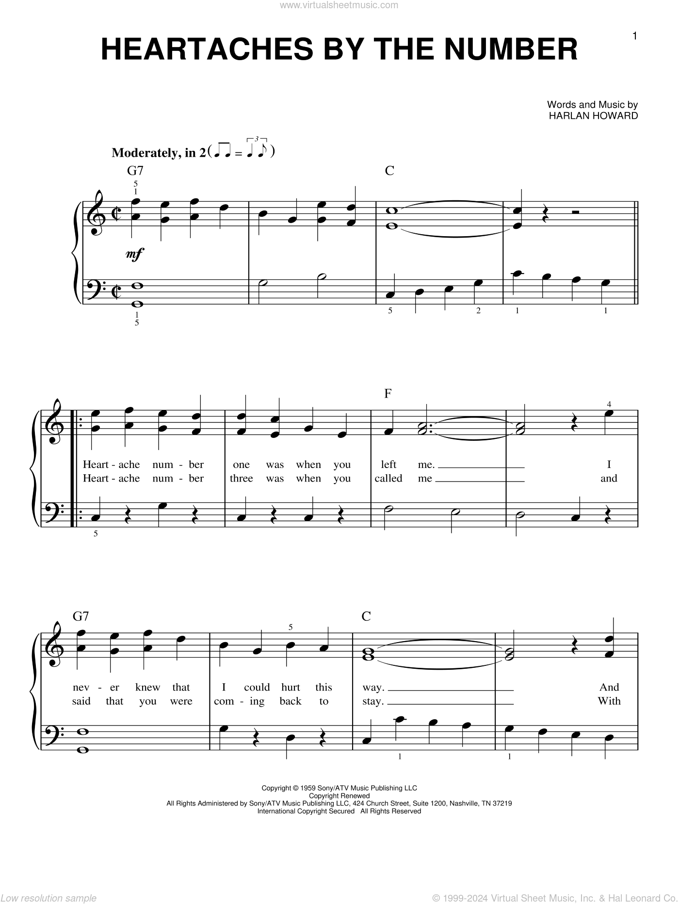 Ray Price: Heartaches By The Number sheet music for piano solo