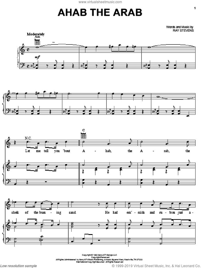 Ahab The Arab sheet music for voice, piano or guitar (PDF)