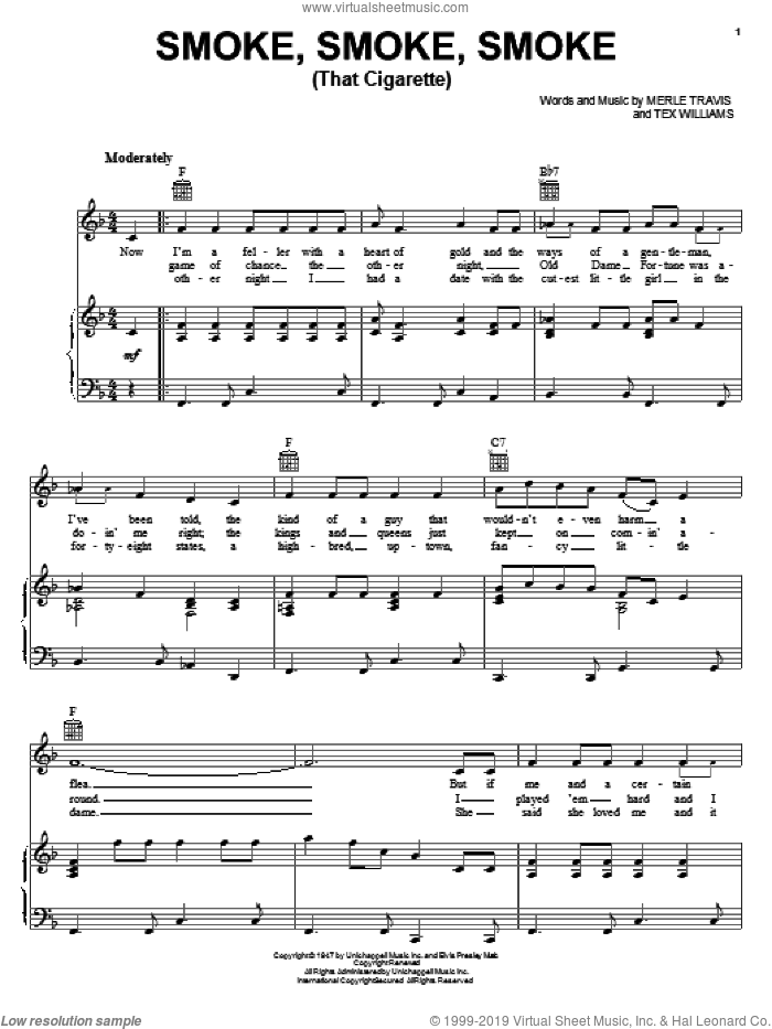 Smoke, Smoke, Smoke (That Cigarette) sheet music for voice, piano or guitar