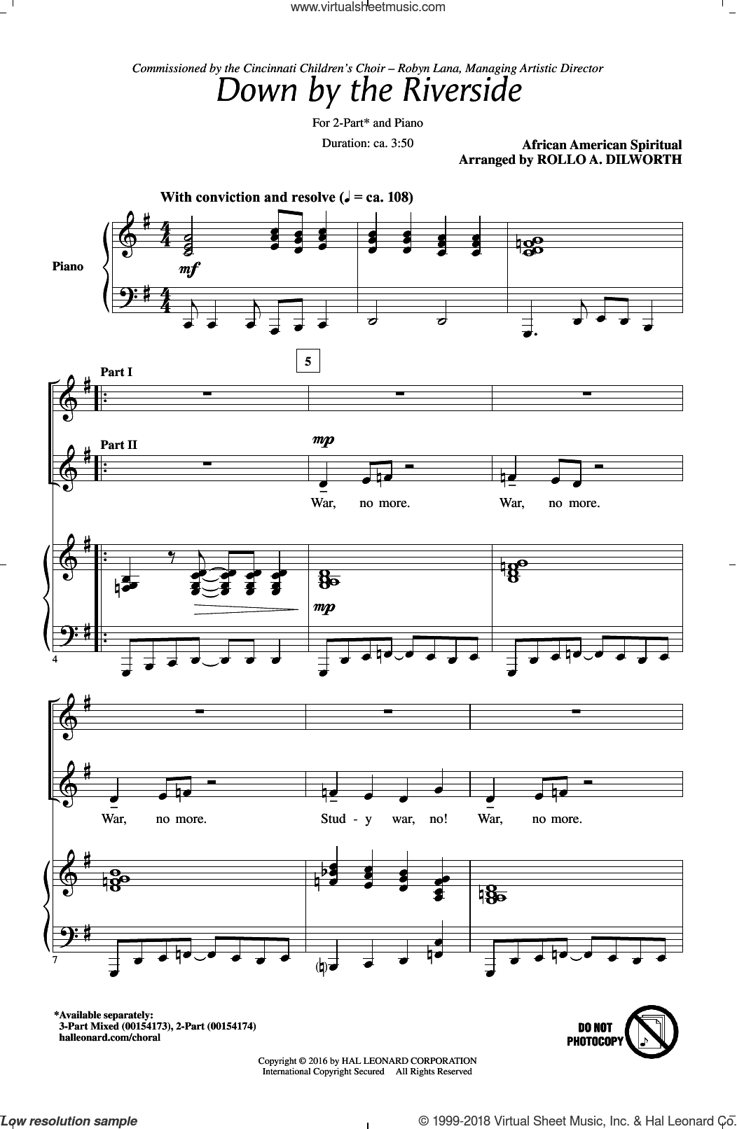 Rollo Dilworth: Down By The Riverside sheet music for choir (2-Part)