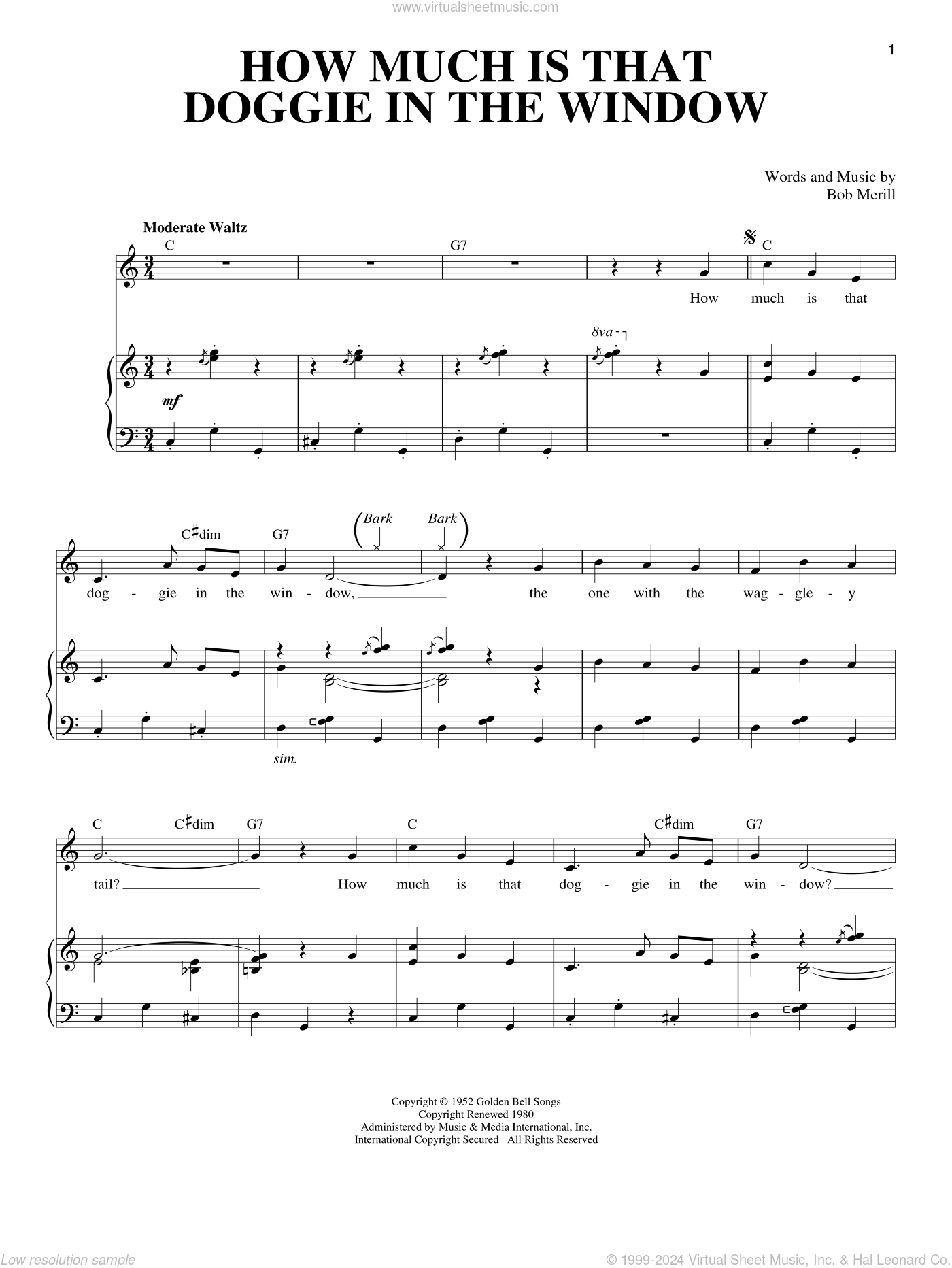 How Much Is That Doggie In The Window sheet music for voice and piano