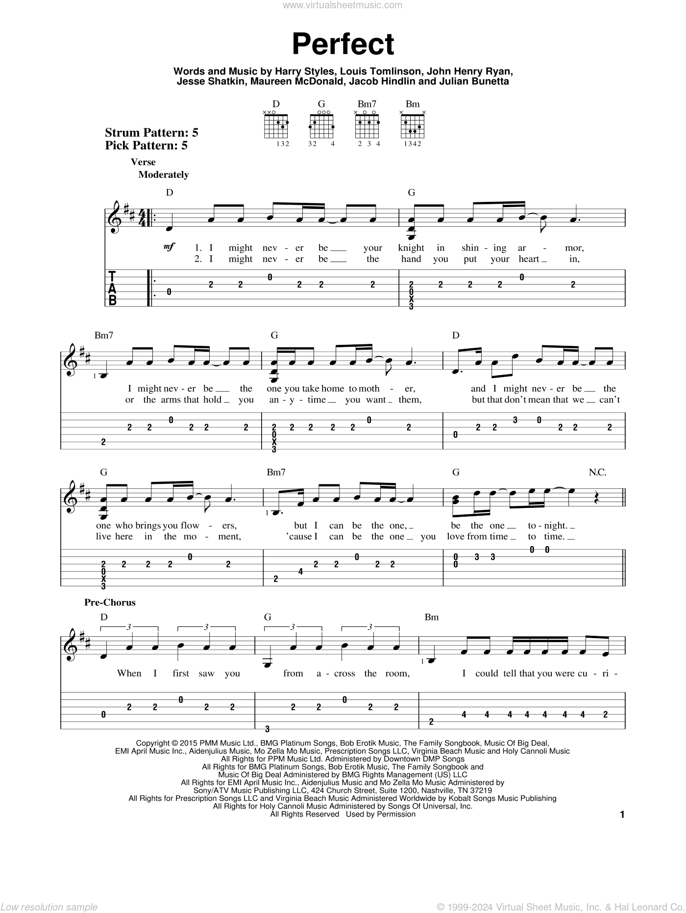 Perfect sheet music for guitar solo (easy tablature) (PDF)