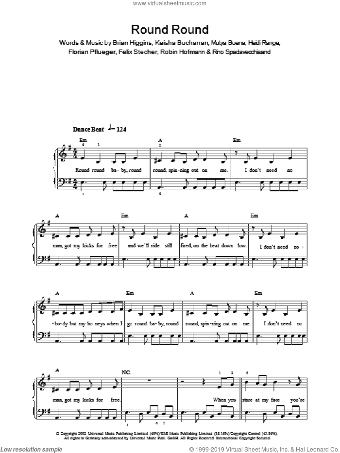 Round Round sheet music for voice, piano or guitar v2