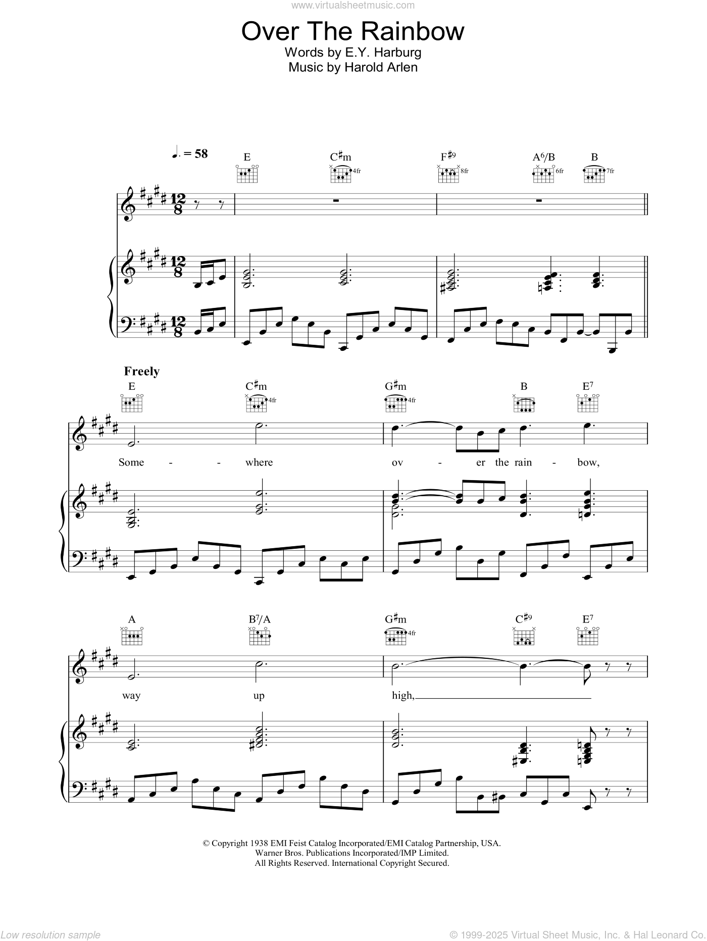 Over The Rainbow sheet music for voice, piano or guitar (PDF)