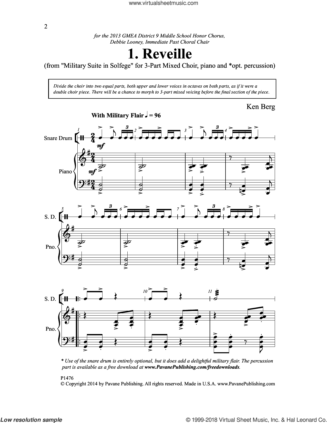 Reveille sheet music for choir (3-Part Mixed) (PDF)
