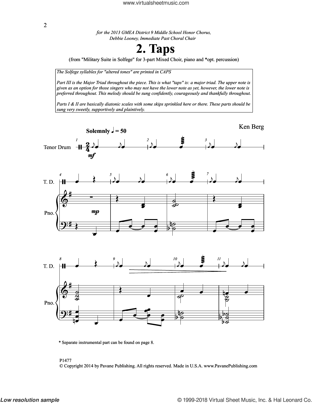 Taps sheet music for choir (3-Part Mixed) (PDF)