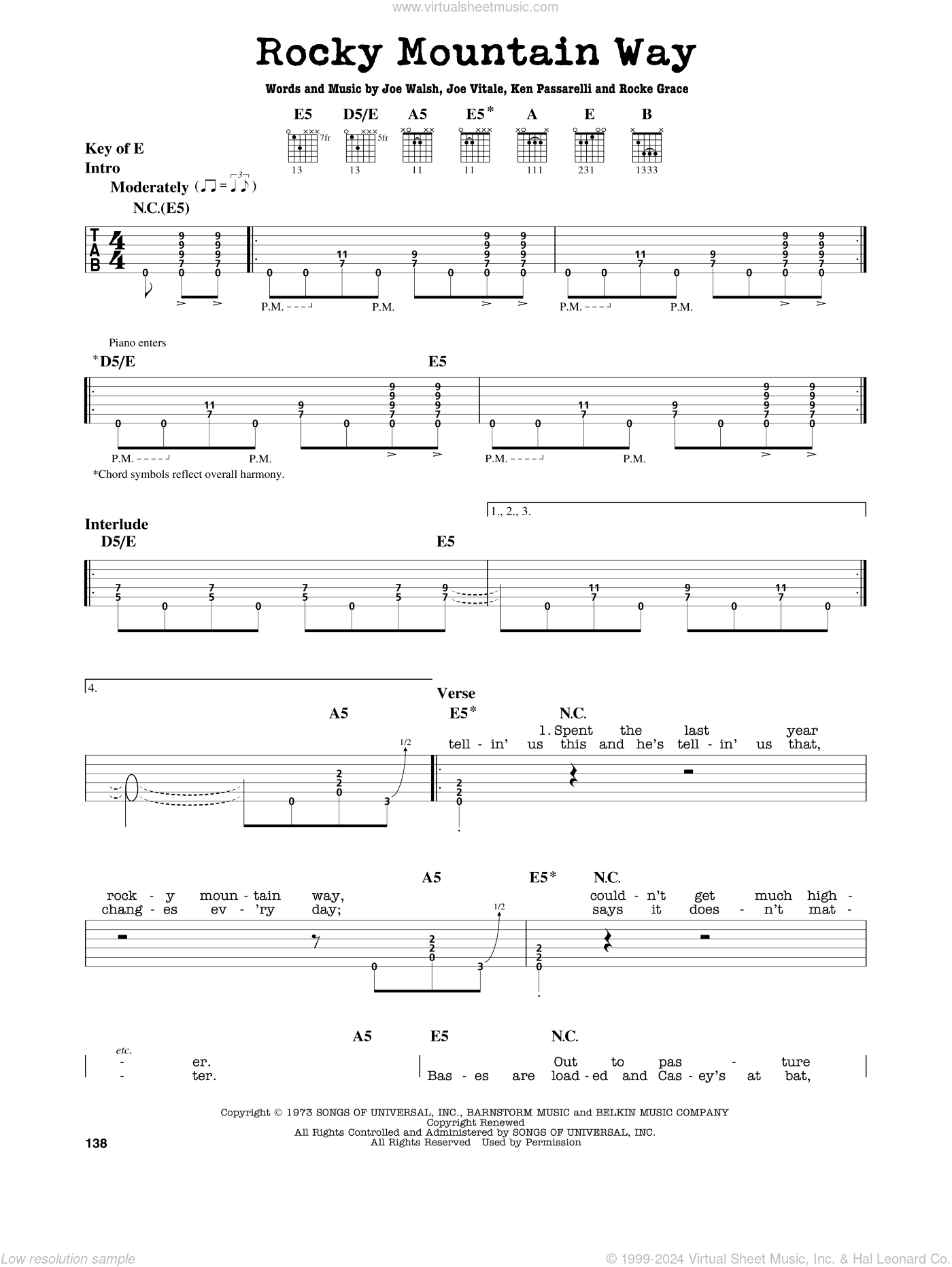 Rocky Mountain Way sheet music for guitar solo (lead sheet) (PDF)