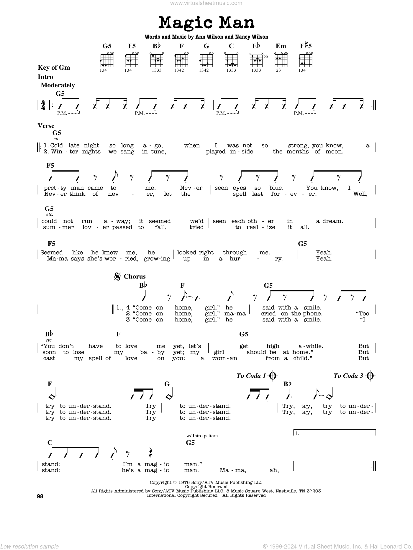 Magic Man sheet music for guitar solo (lead sheet) (PDF)