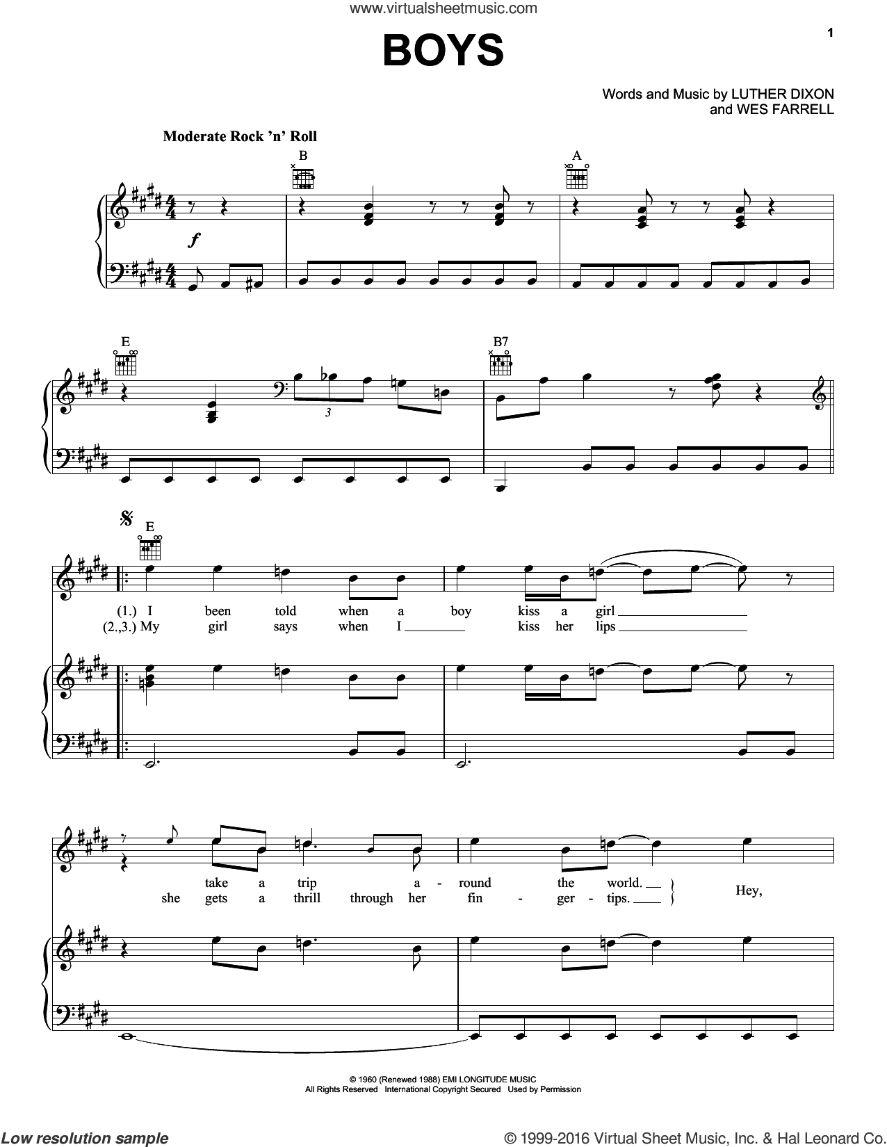 The Beatles: Boys sheet music for voice, piano or guitar (PDF)