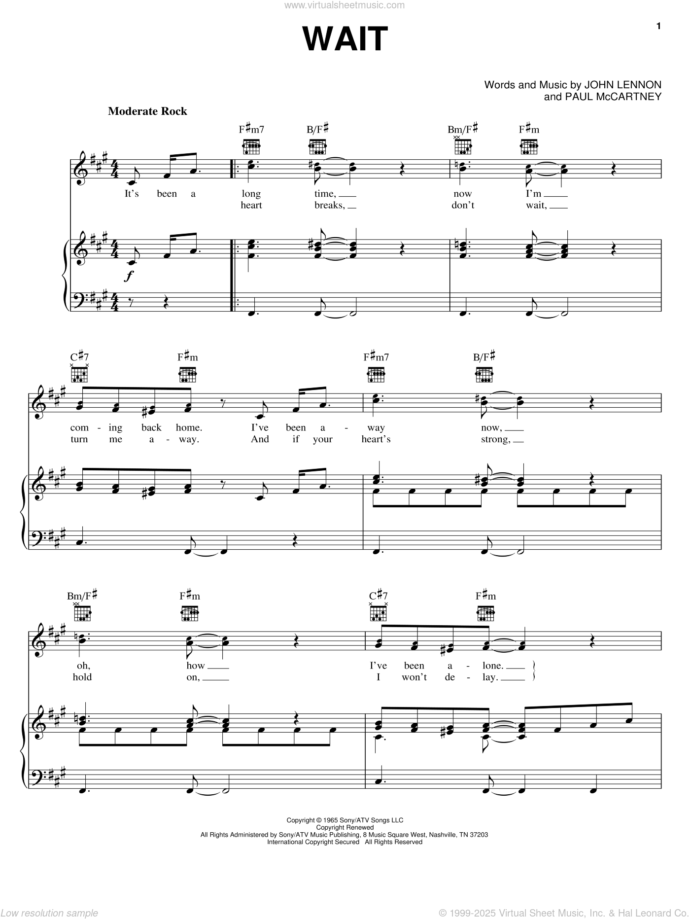 The Beatles: Wait sheet music for voice, piano or guitar (PDF)