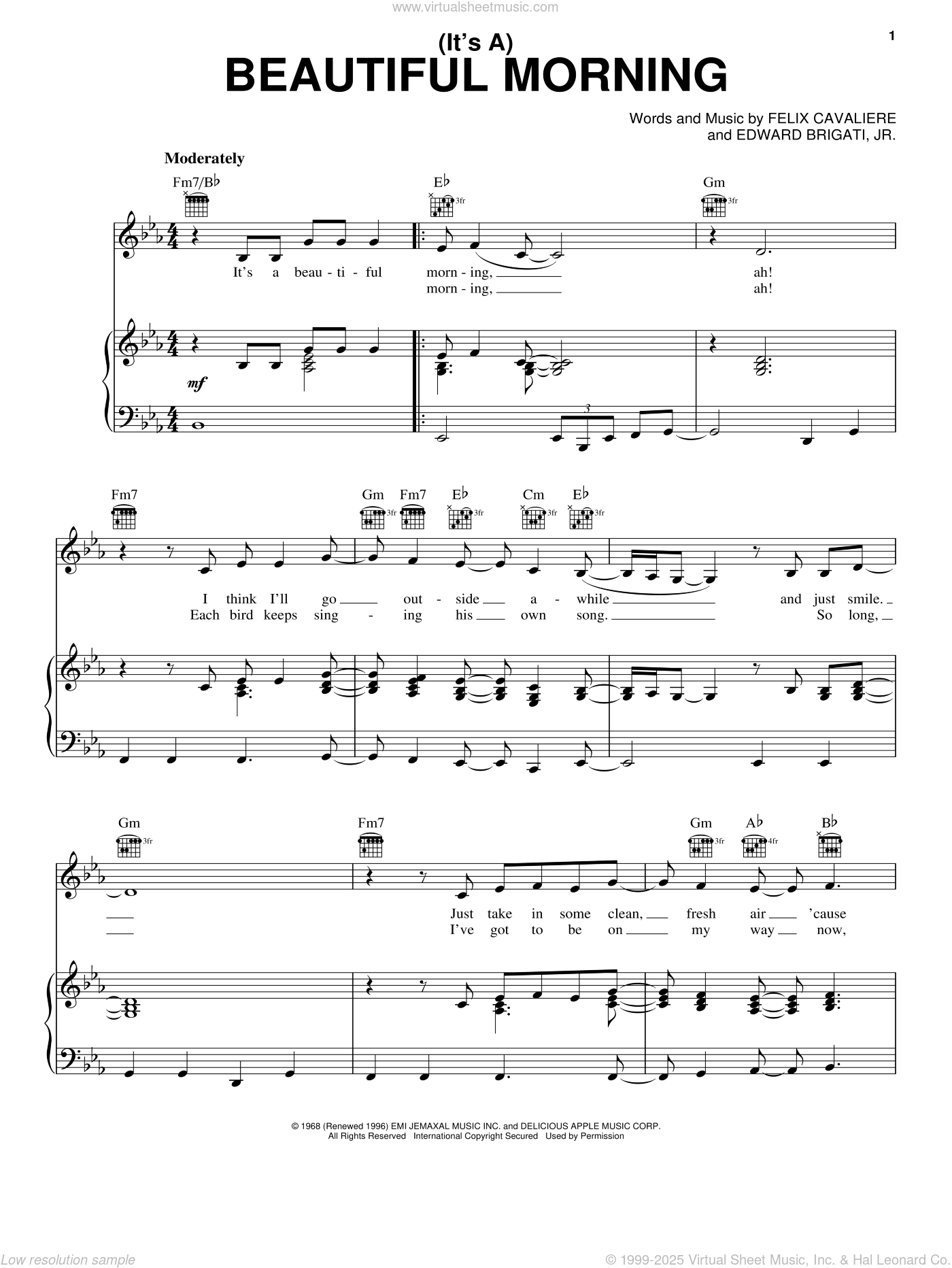 (It's A) Beautiful Morning sheet music for voice, piano or guitar