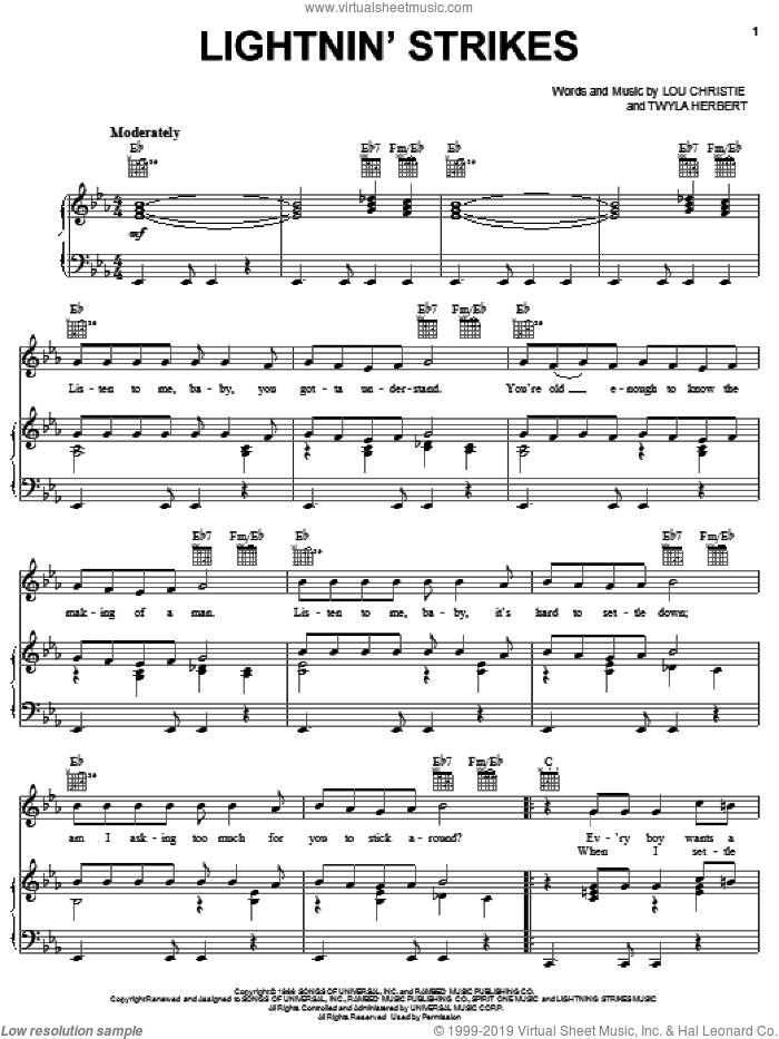 Lightnin' Strikes sheet music for voice, piano or guitar (PDF)