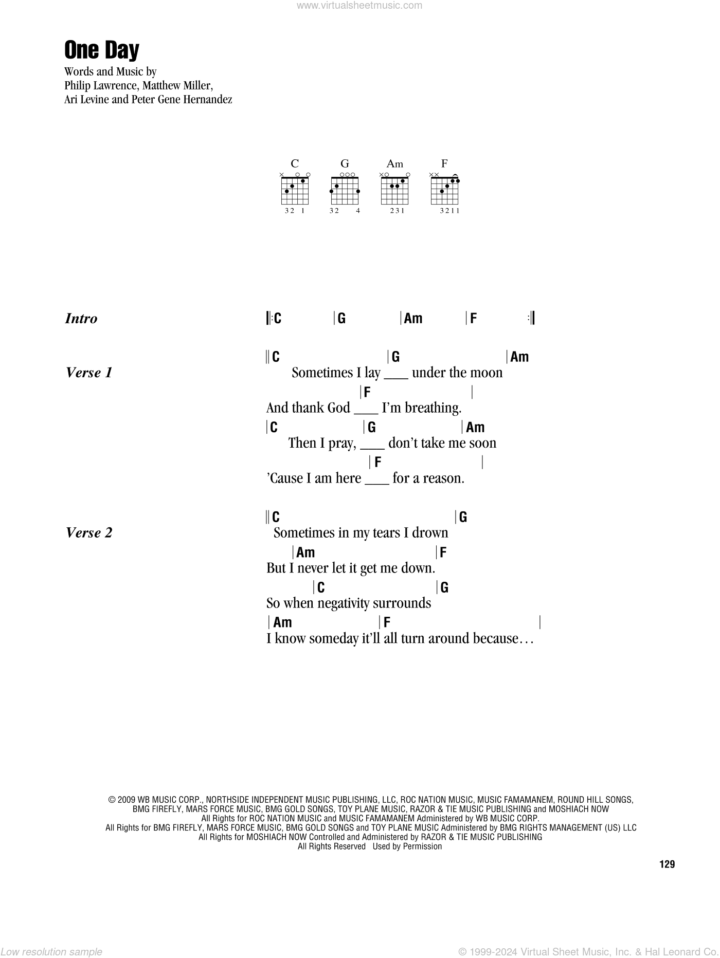 One Day sheet music for guitar (chords) (PDF)