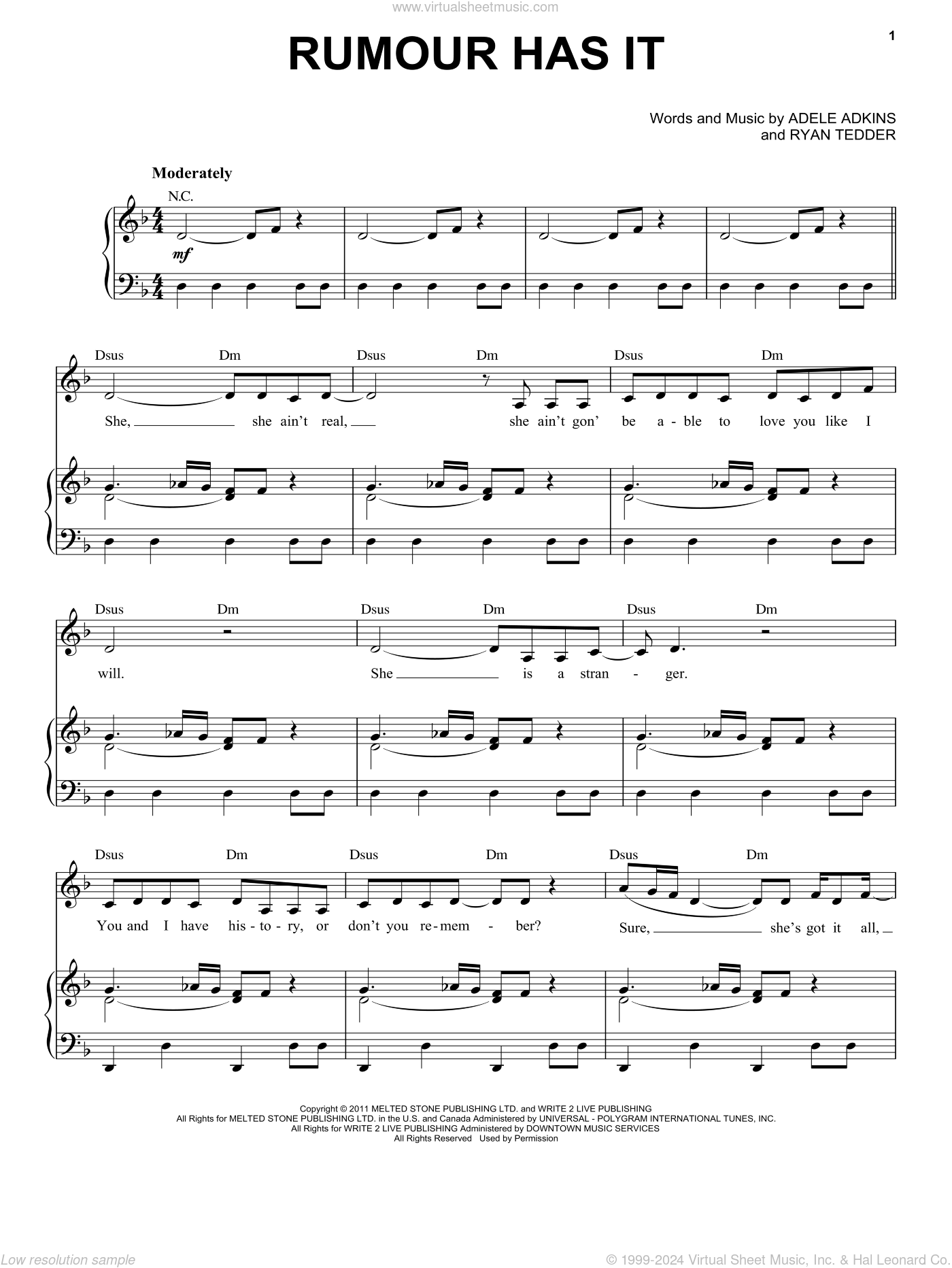 Rumour Has It sheet music for voice and piano (PDF-interactive)