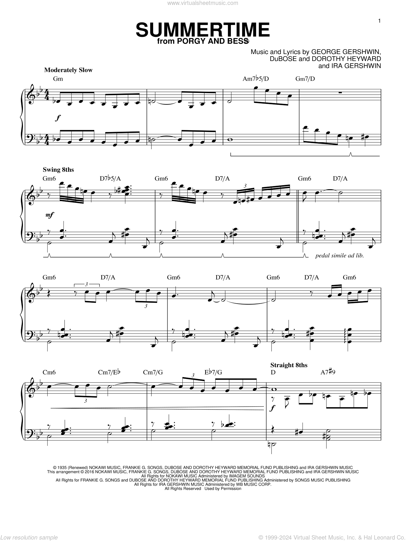 Summertime (arr. Brent Edstrom) sheet music for piano solo (PDF)
