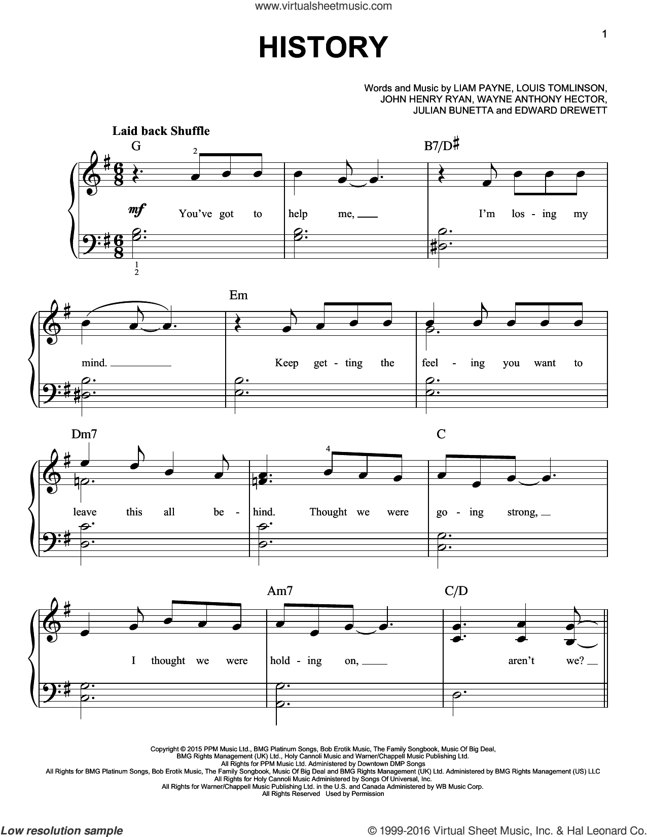 History, (easy) sheet music for piano solo (PDF-interactive)