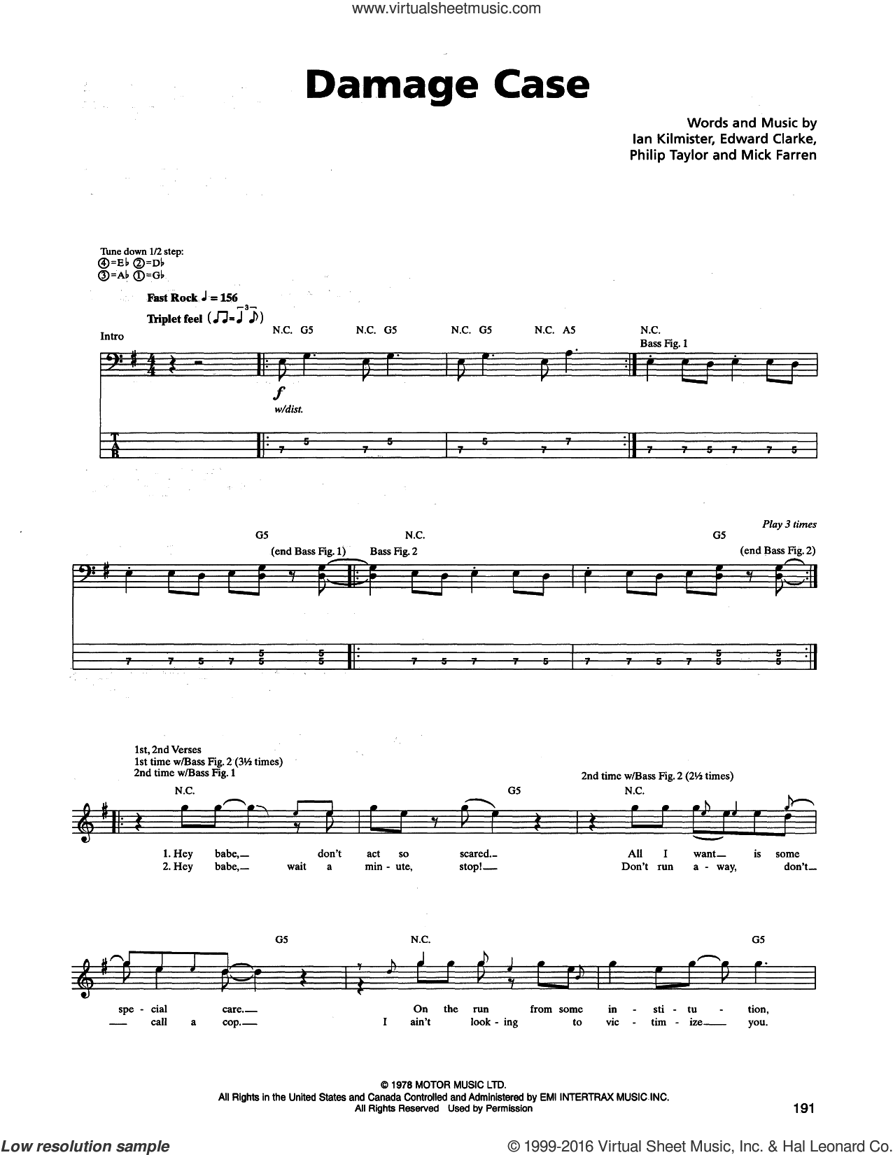 Damage Case sheet music for bass (tablature) (bass guitar) (PDF)