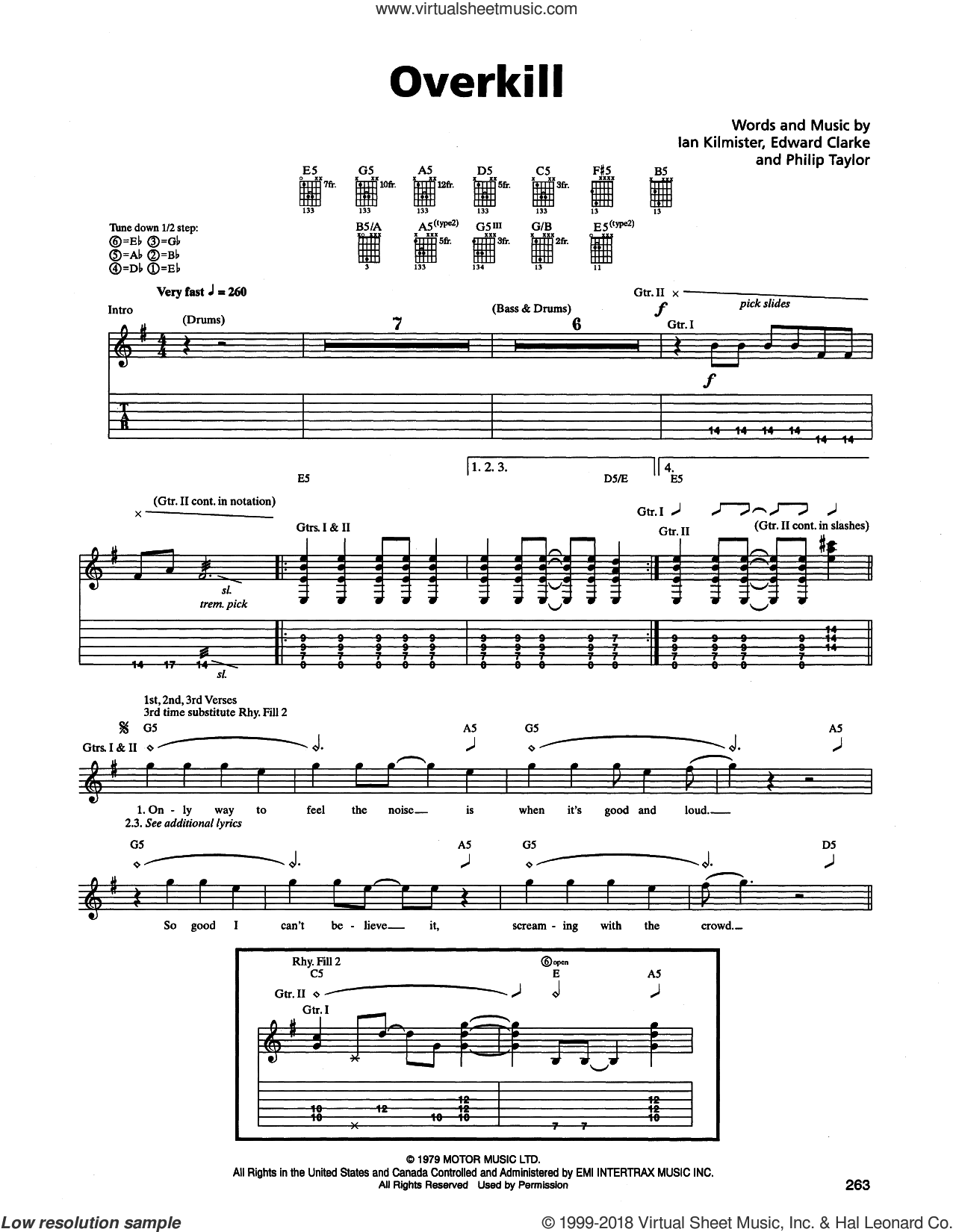Overkill sheet music for guitar (tablature) (PDF) v2