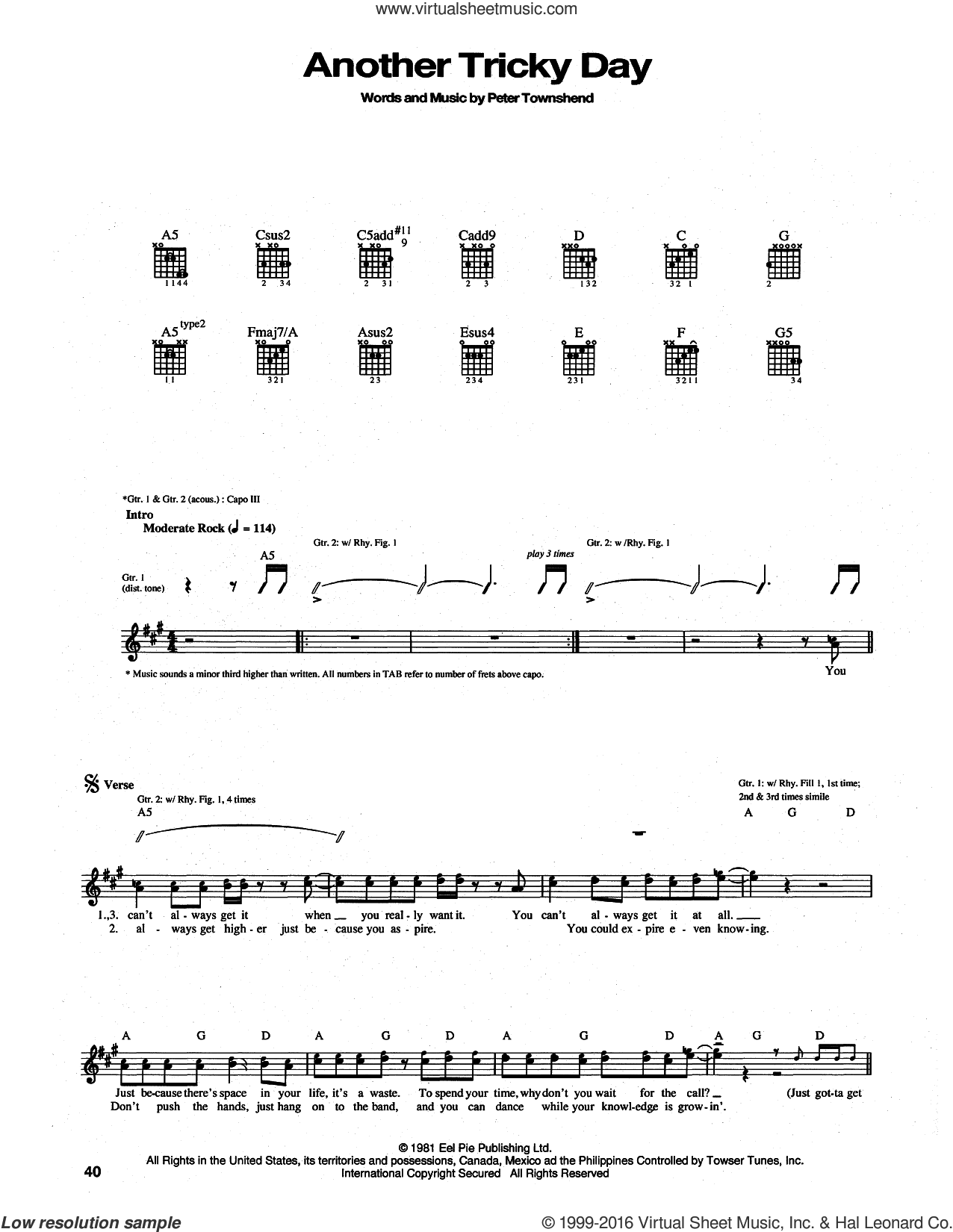 Another Tricky Day sheet music for guitar (tablature) (PDF)