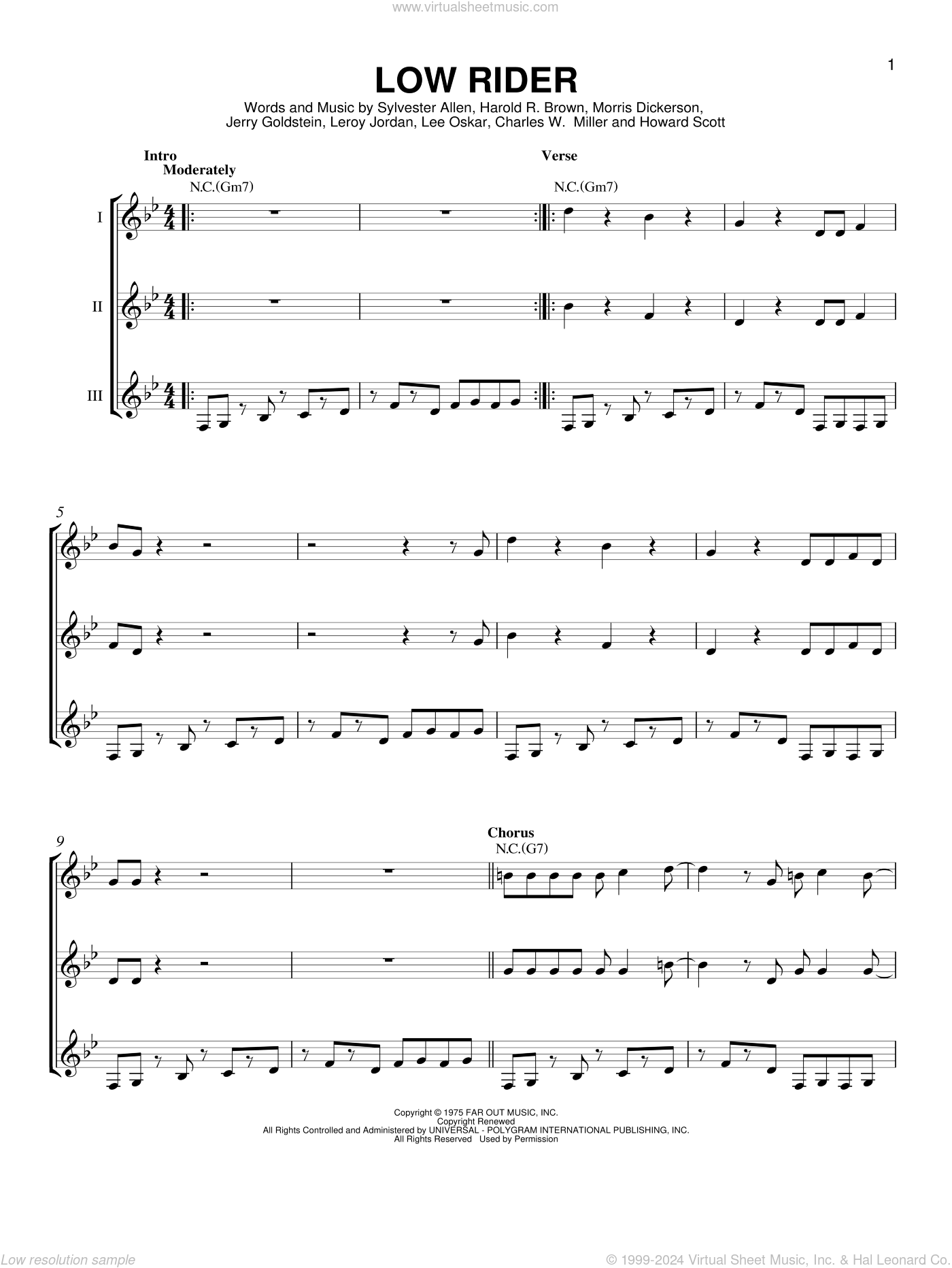 Low Rider sheet music for guitar ensemble (PDF-interactive)