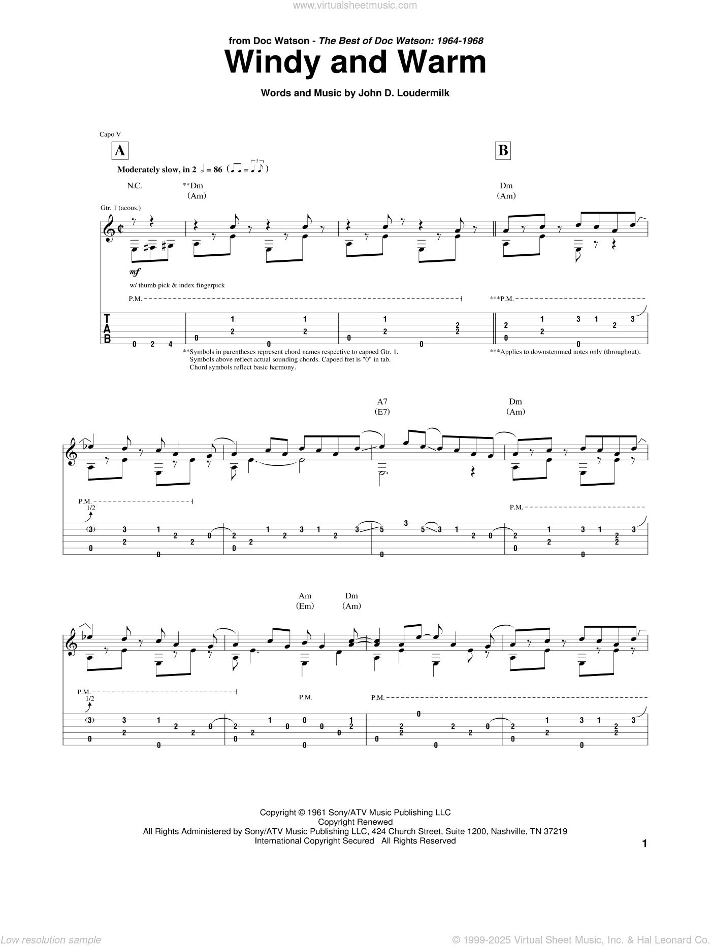 Doc Watson: Windy And Warm sheet music for guitar (tablature)