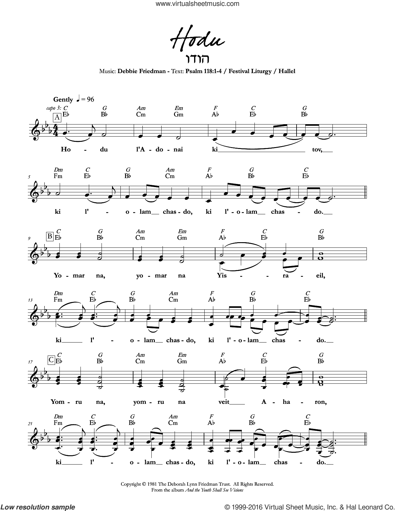 Hodu sheet music for voice and other instruments (fake book)