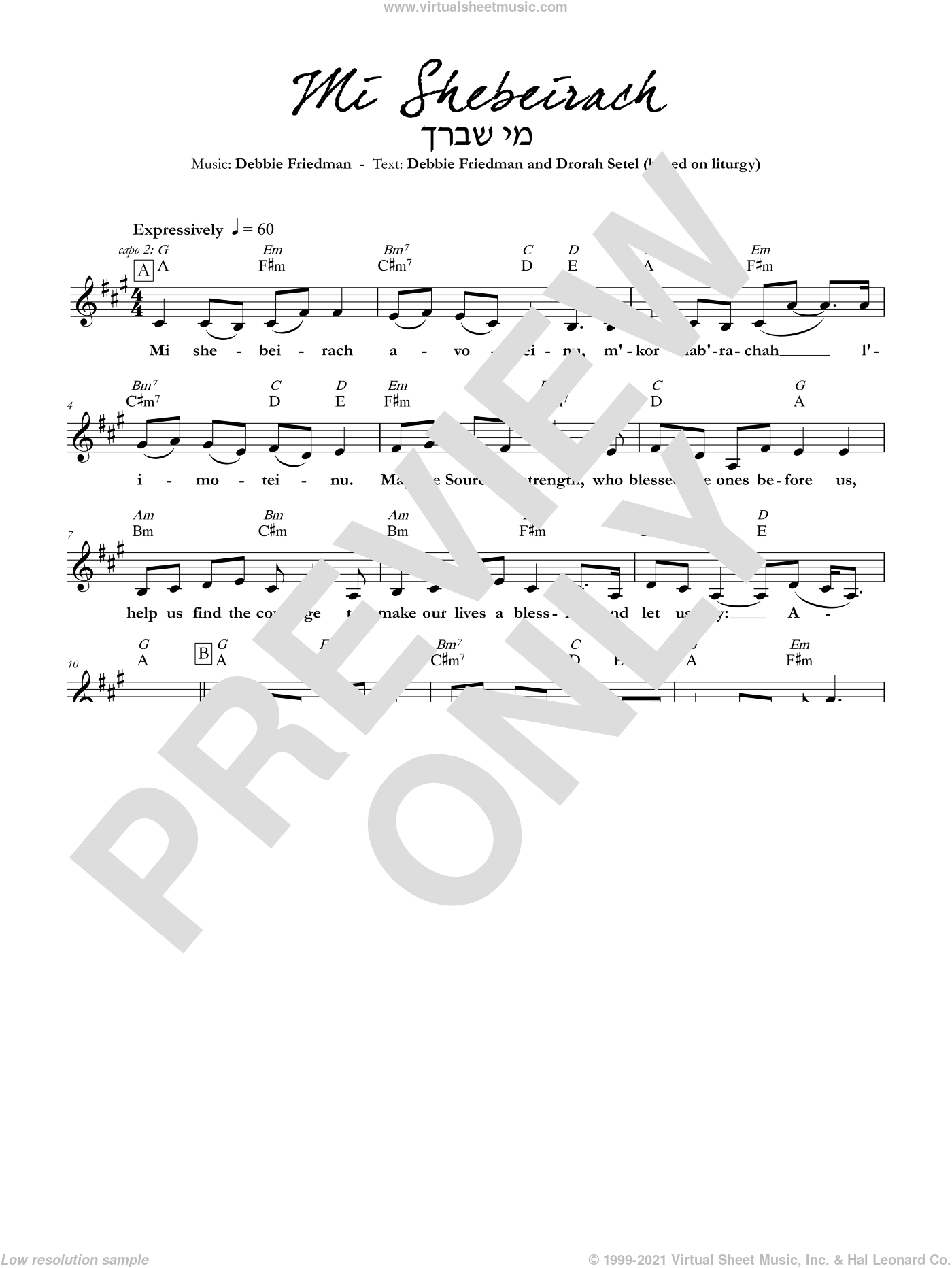Debbie Friedman & Drorah Setel: Mi Shebeirach sheet music (fake book)