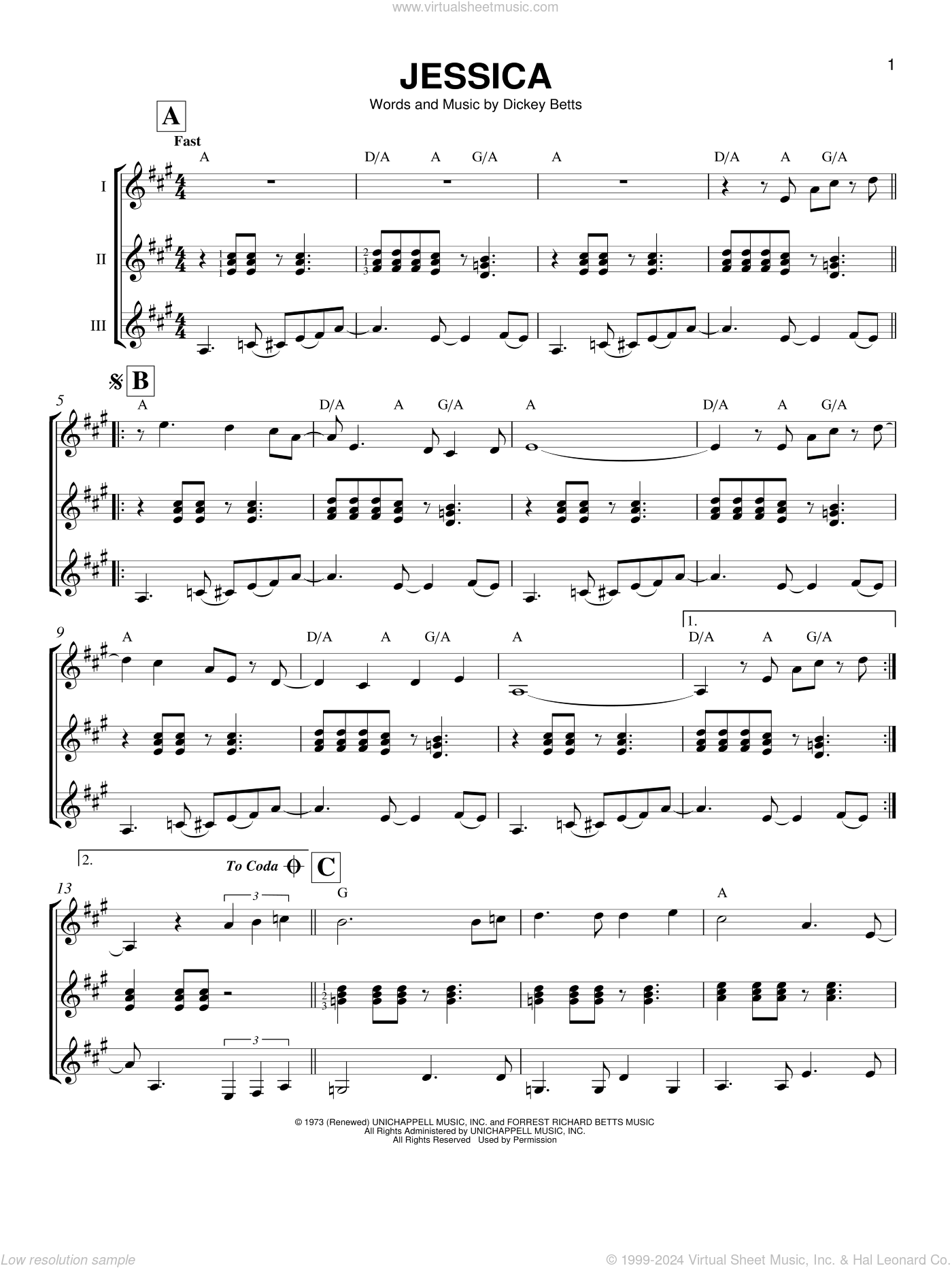 Jessica sheet music for guitar ensemble (PDF)