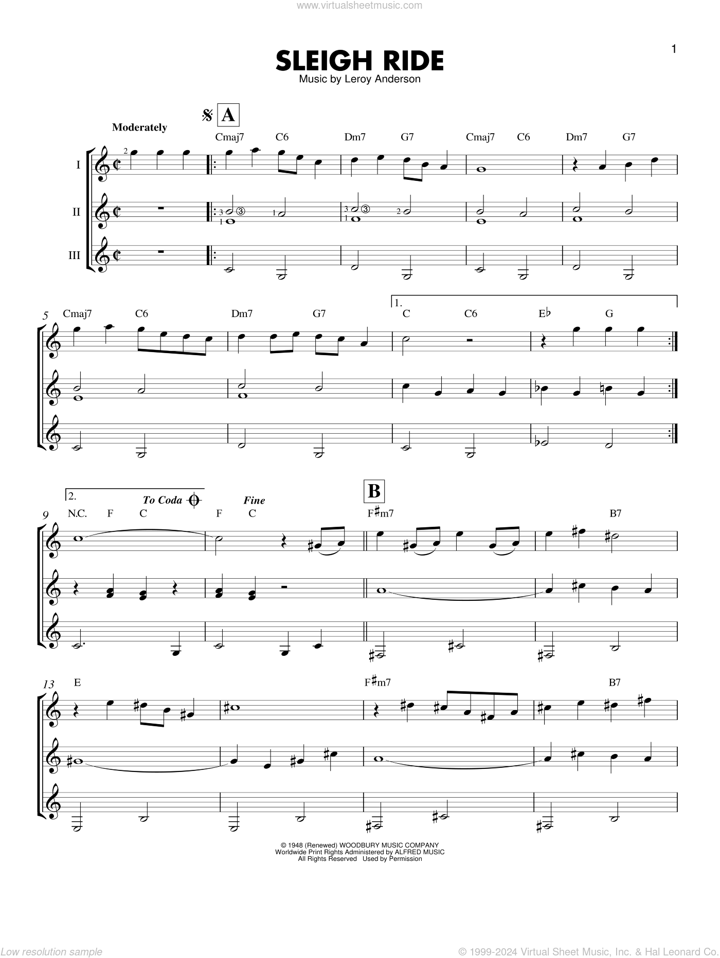 Sleigh Ride sheet music for guitar ensemble (PDF)