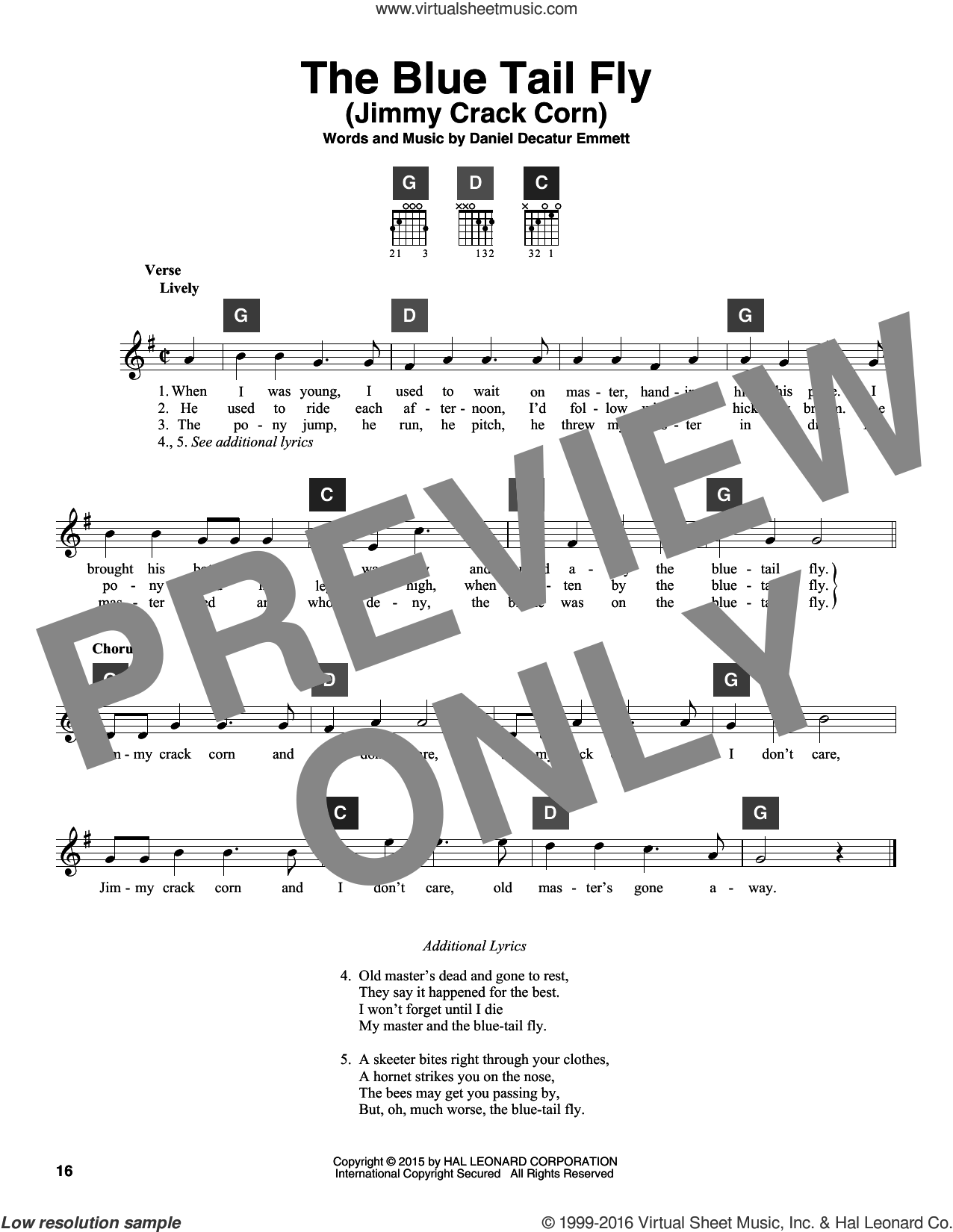 The Blue Tail Fly (Jimmy Crack Corn) sheet music for guitar solo ...