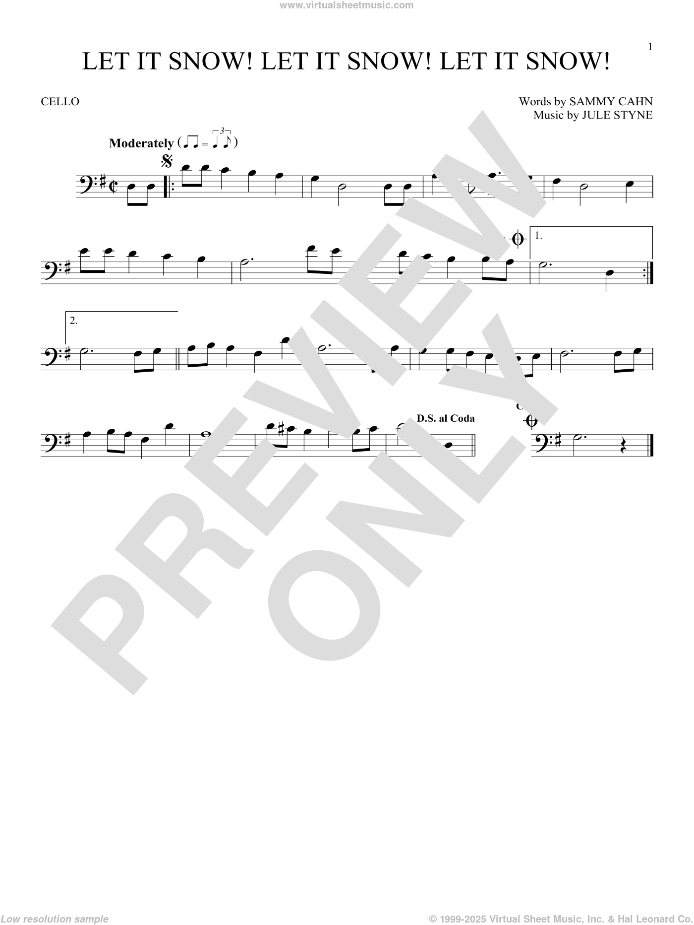 Let It Snow! Let It Snow! Let It Snow! sheet music for cello solo