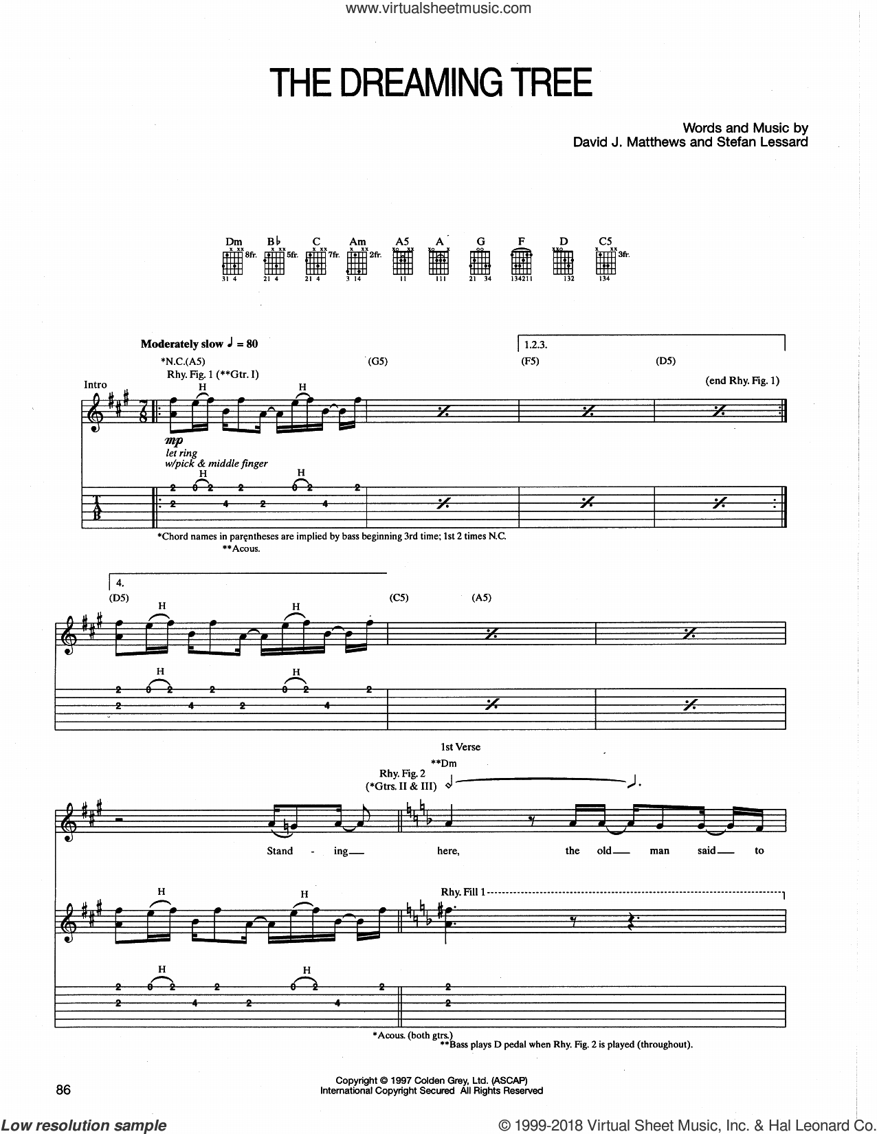 The Dreaming Tree sheet music for guitar (tablature) v2