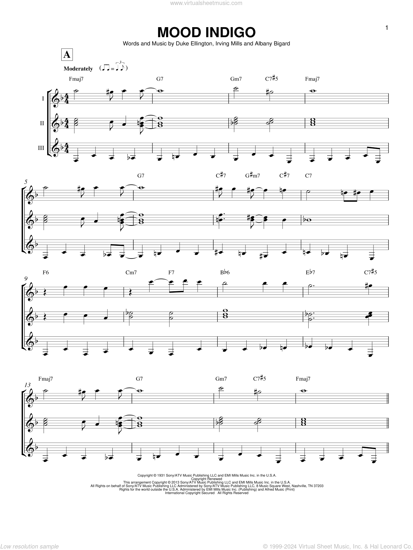 Mood Indigo sheet music for guitar ensemble (PDF)