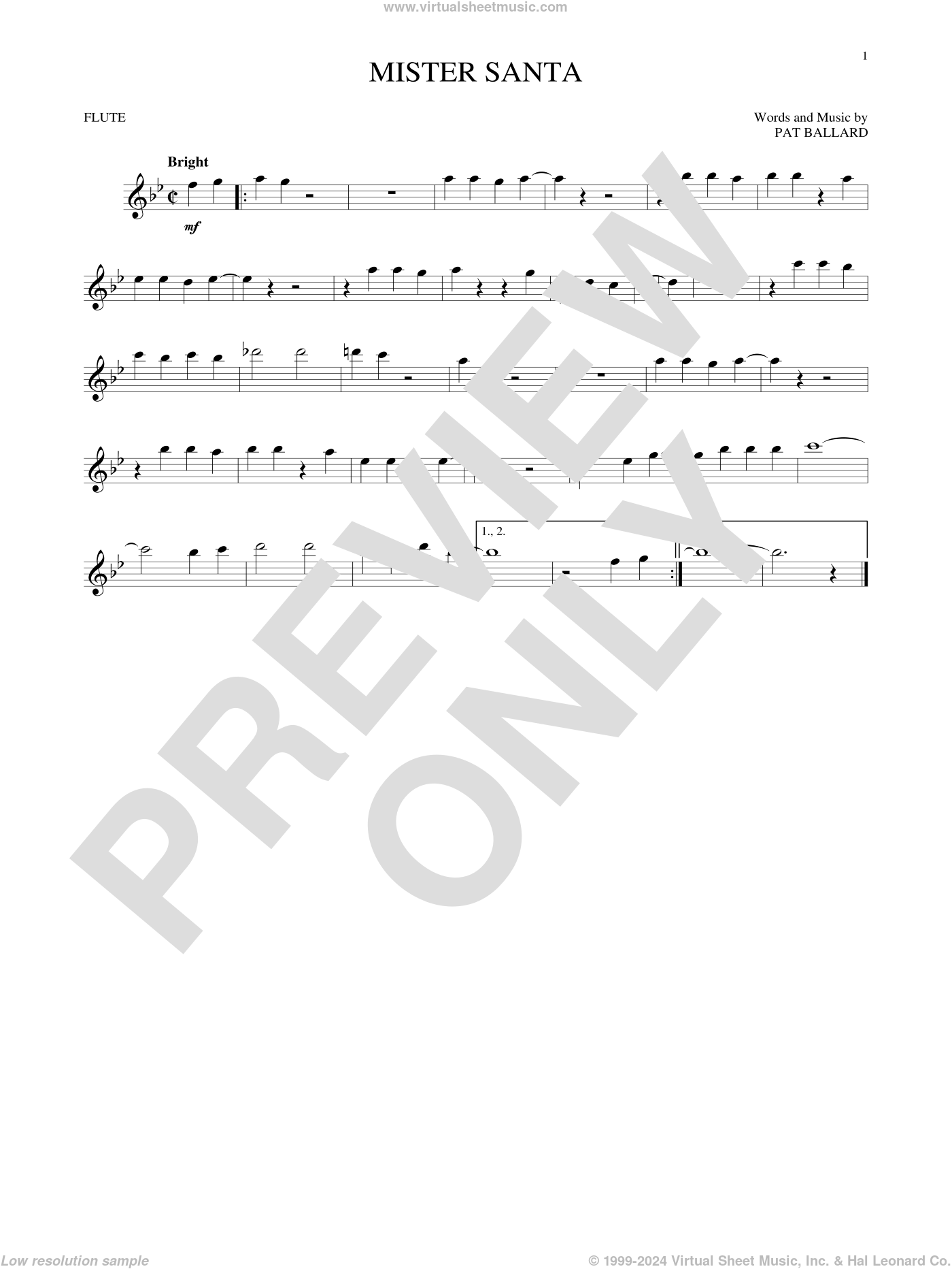 Mister Santa sheet music for flute solo (PDF-interactive)
