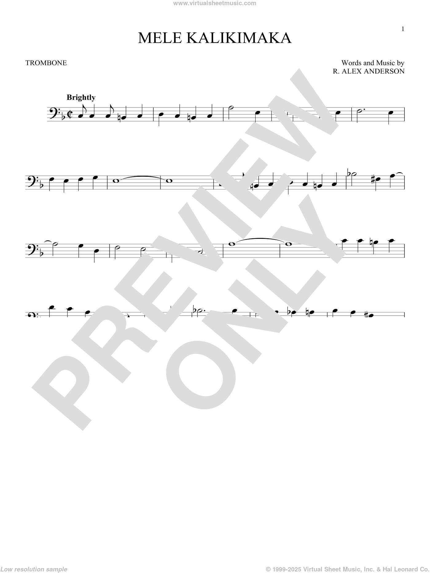 Mele Kalikimaka sheet music for trombone solo (PDF-interactive)