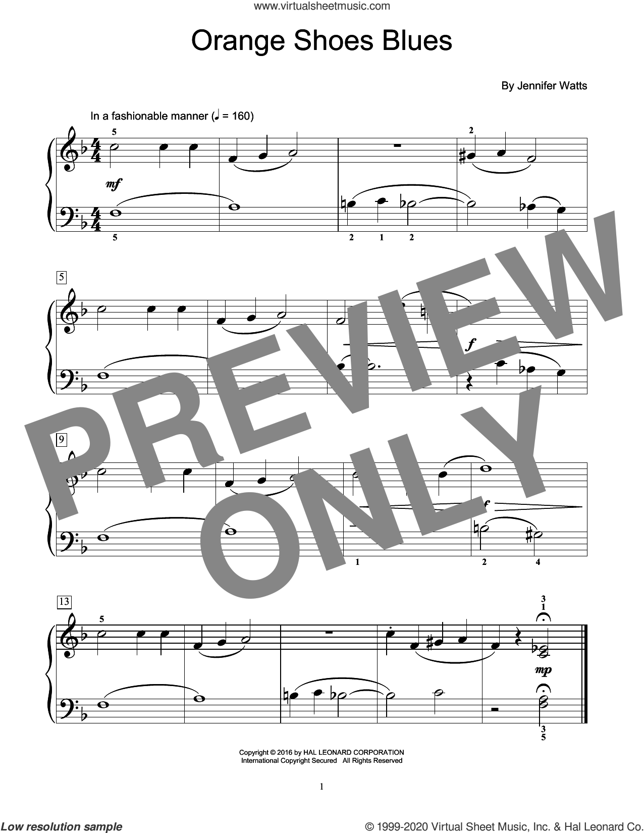 Orange Shoes Blues sheet music for piano solo (elementary) (PDF)