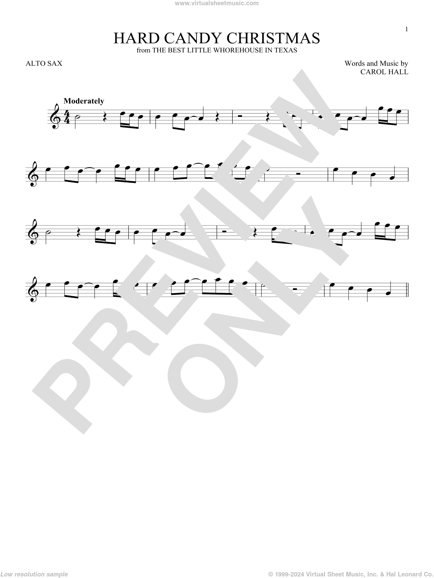 Hard Candy Christmas sheet music for alto saxophone solo (PDF)