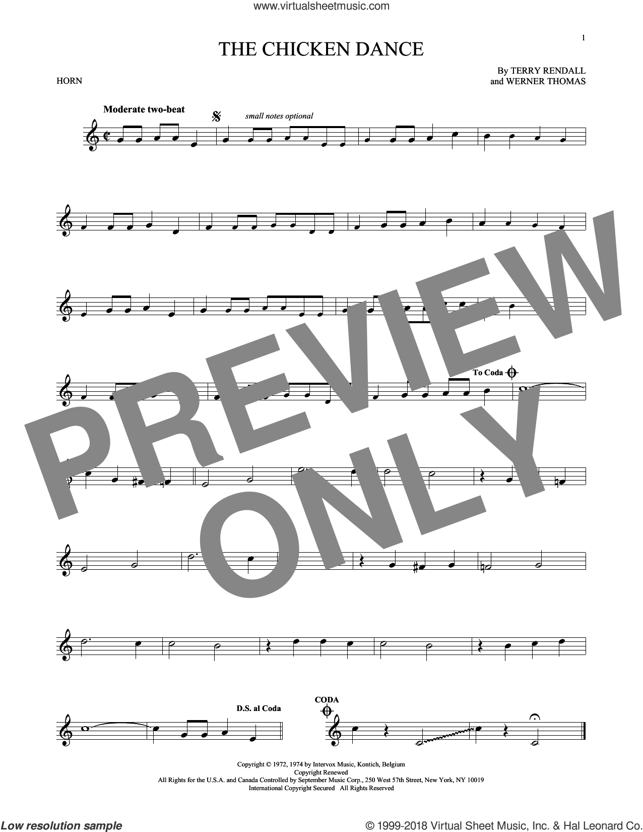 The Chicken Dance sheet music for horn solo (PDF-interactive)
