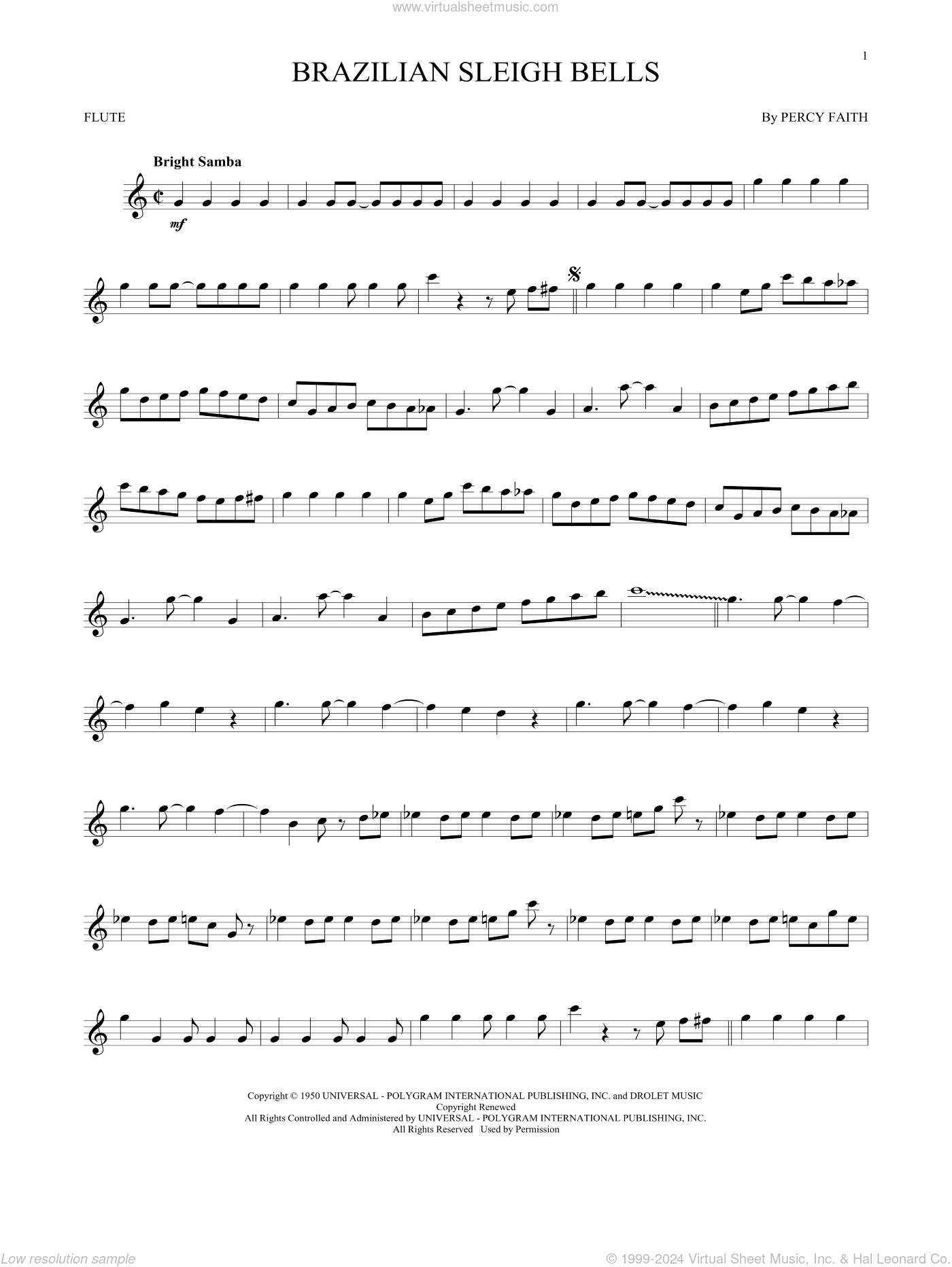 Brazilian Sleigh Bells sheet music for flute solo (PDF)