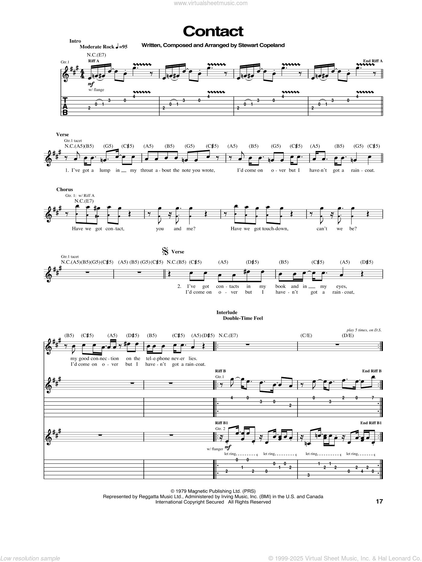 Contact sheet music for guitar (tablature) (PDF)